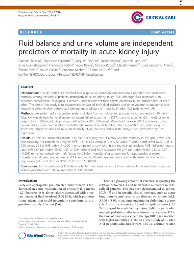 Fluid Balance and Urine Volume Are Independent Predictors of Mortality ...