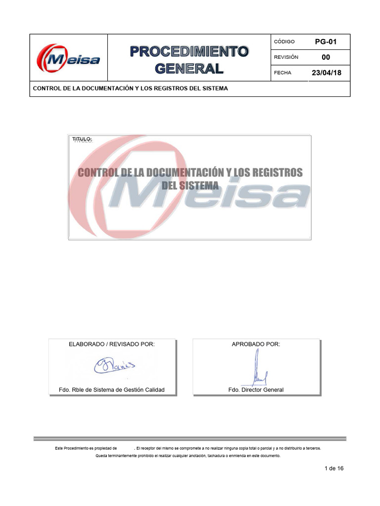 Pg-01-Rev-00 Control de La Documentacion | PDF | Sistema de manejo de calidad | Información