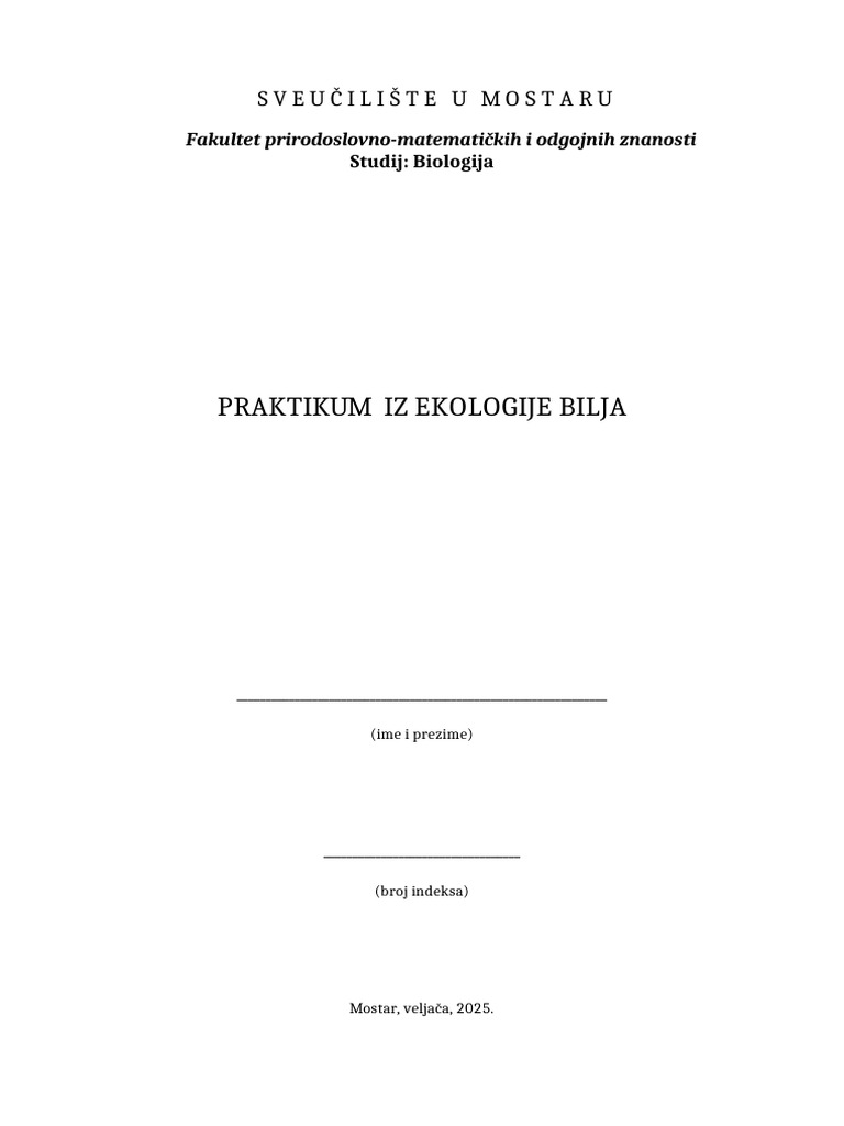 Ekologija Bilja I.rok | PDF