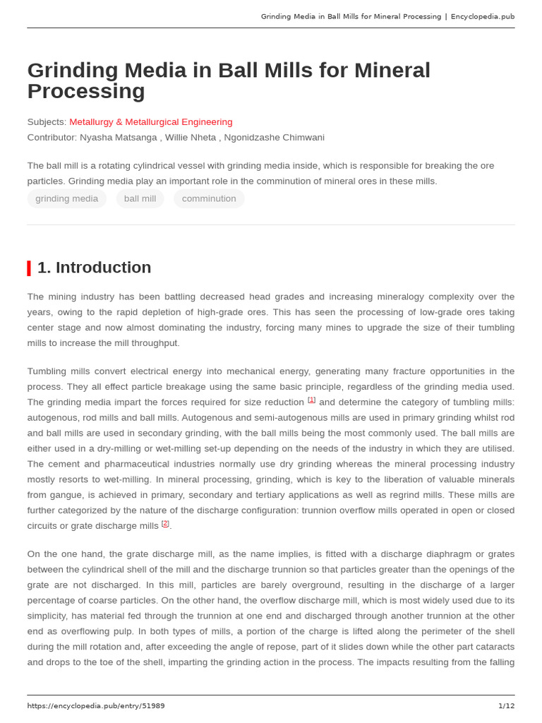 Grinding Media in Ball Mills For Mineral Processing 2 | PDF | Mill ...