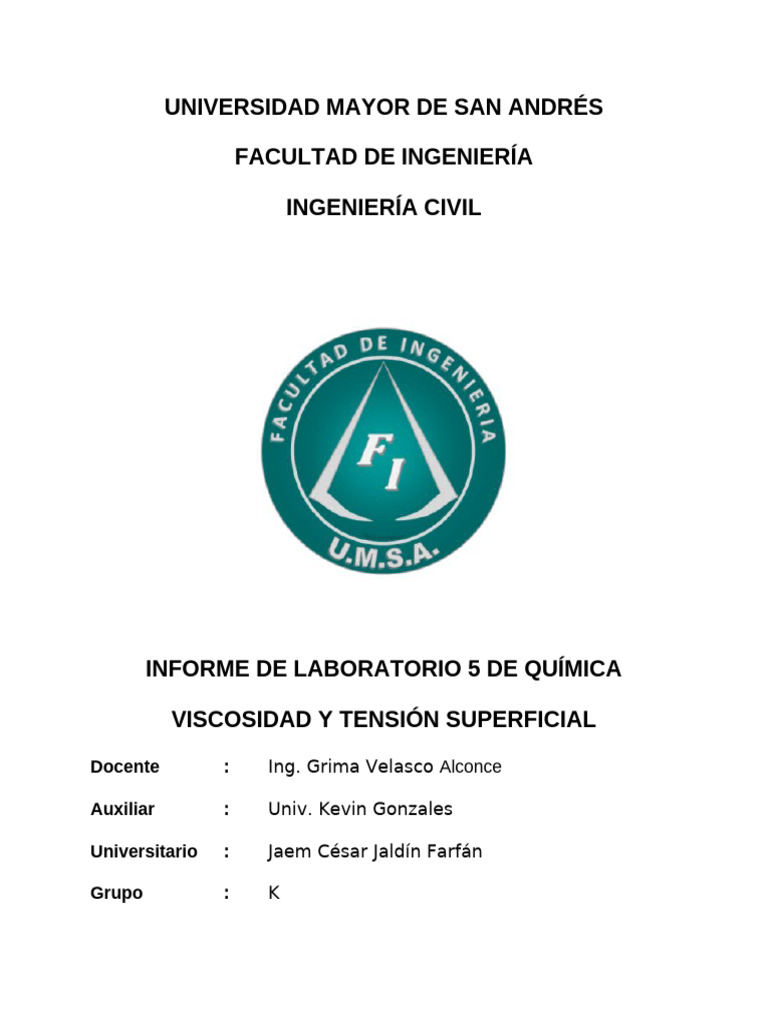 VISCOSIDAD Y TENSION SUPERFICIAL | PDF | Viscosidad | Tensión superficial