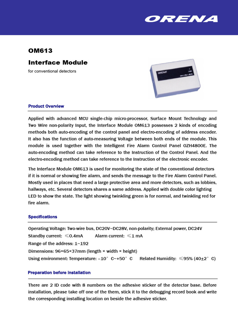 Datasheet of Addressable Zone Module OM613 | PDF | Sensor | Computer Engineering