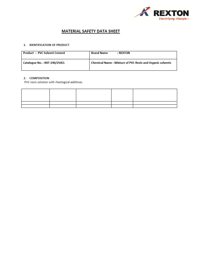 MSDS - Rexton PVC Solvent Cement | PDF | Chemistry | Chemical Substances