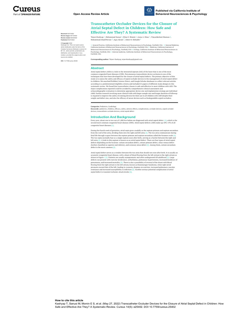 Transcatheter Occluder Devices For The Closure of Atrial Septal Defect ...