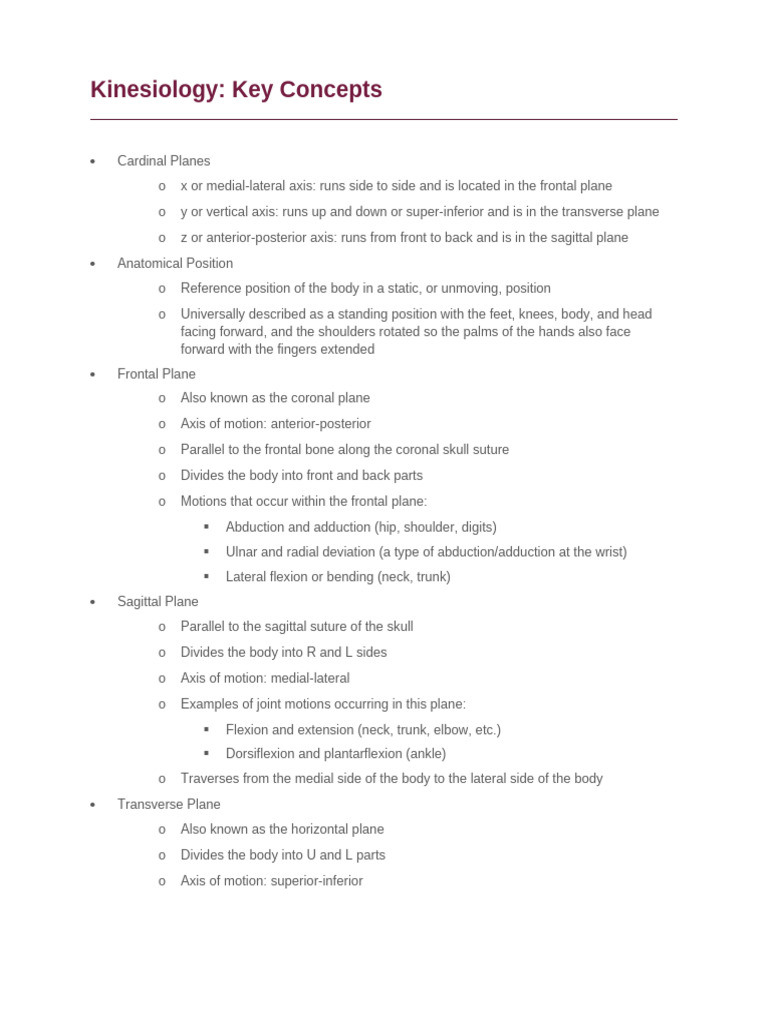 Kinesiology Key Concepts | PDF | Anatomical Terms Of Motion ...