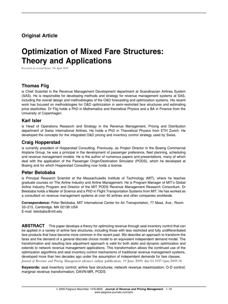 Optimization of Mixed Fare Structures - Theory and Applications | PDF ...