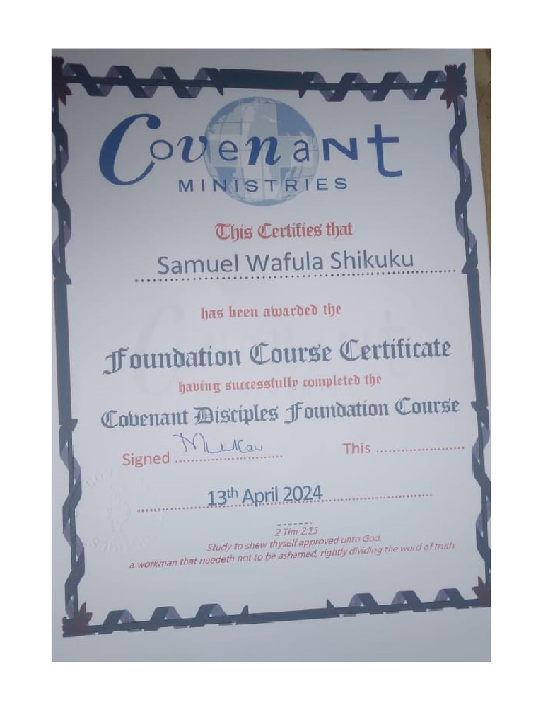 Covenant Ministries Certificate | PDF