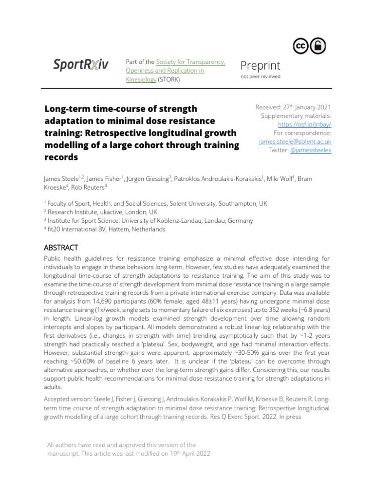 Long-Term Strength Gains from Minimal Resistance Training | PDF ...