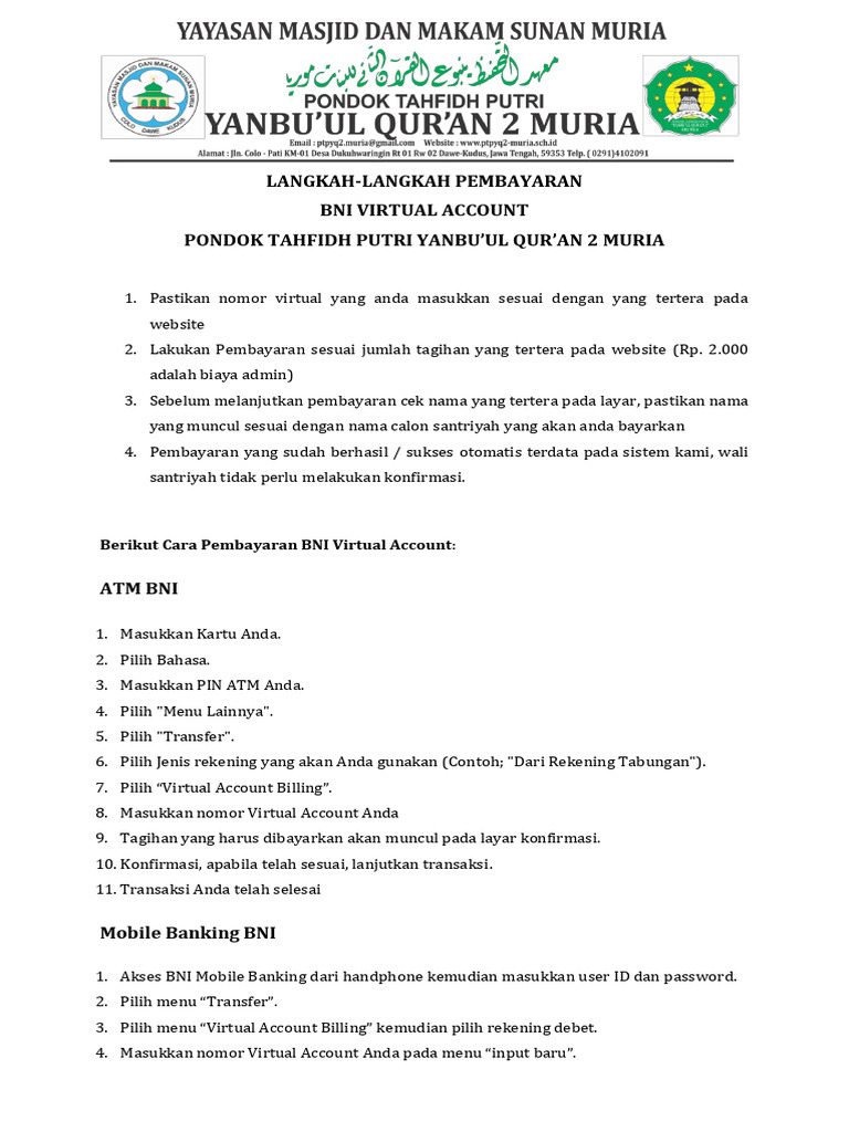 Langkah Pembayaran Va Bni | PDF