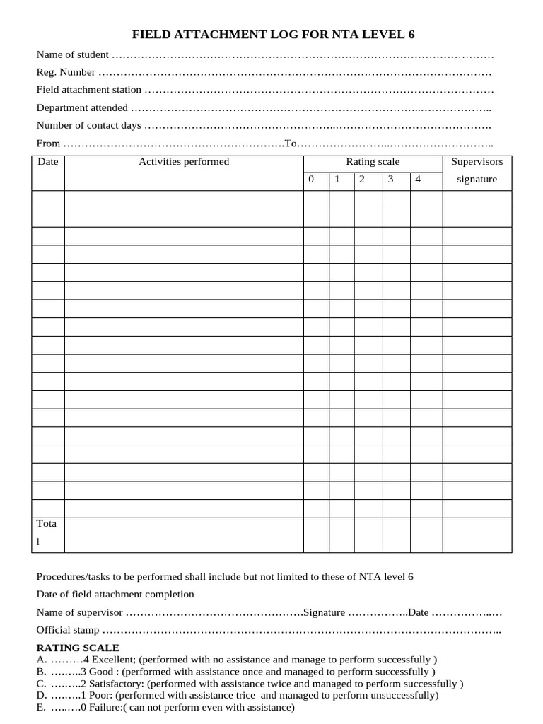Field Attachment Log For Nta Level 6 | PDF