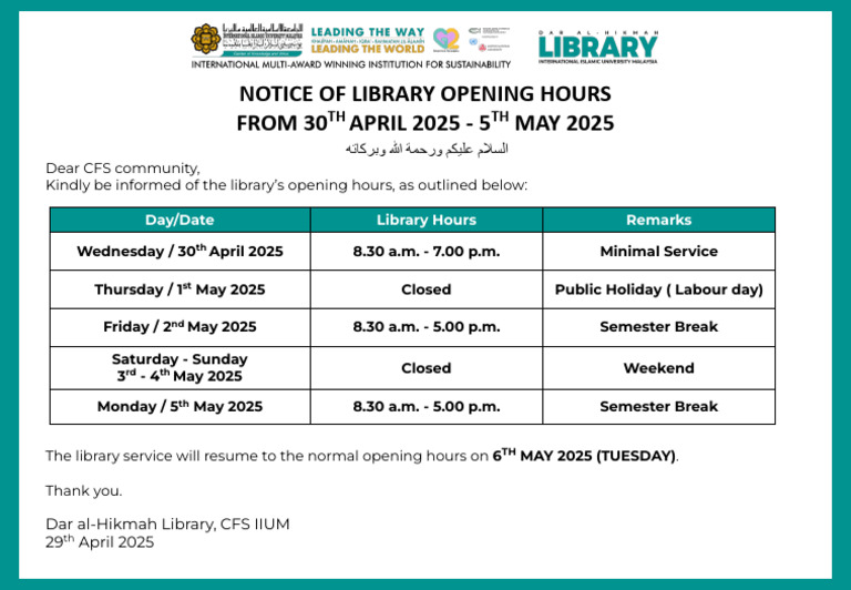 Library Notice 250429 MID SEM BREAK.pptx (2) | PDF