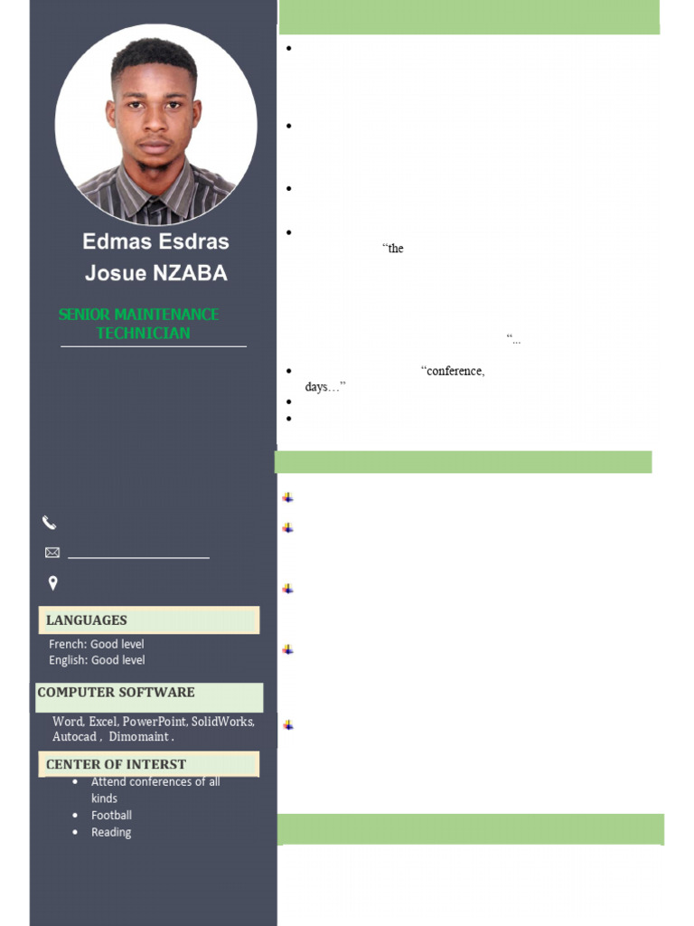 CV Esdras Edmas Josue NZABA . | PDF | Pump | Mechanical Engineering
