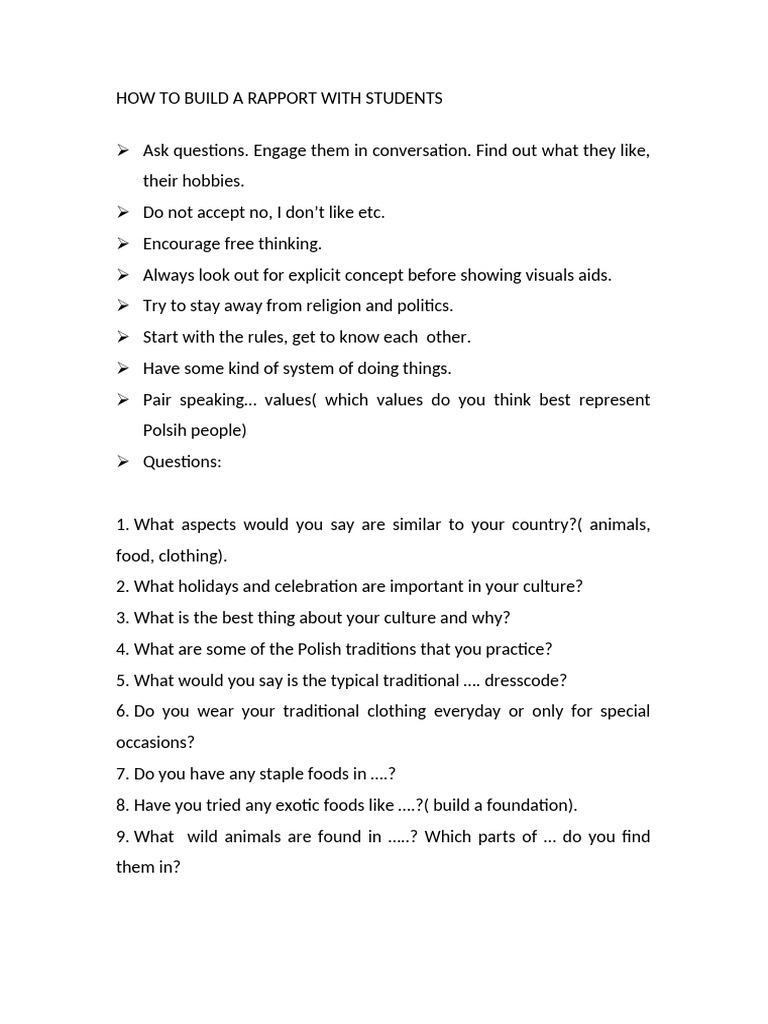 How To Build A Rapport With Students L1-3 | PDF