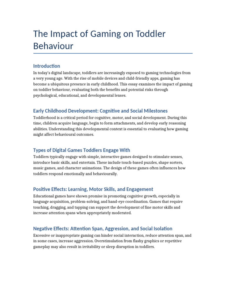The Impact of Gaming On Toddler Behaviour | PDF | Toddler ...