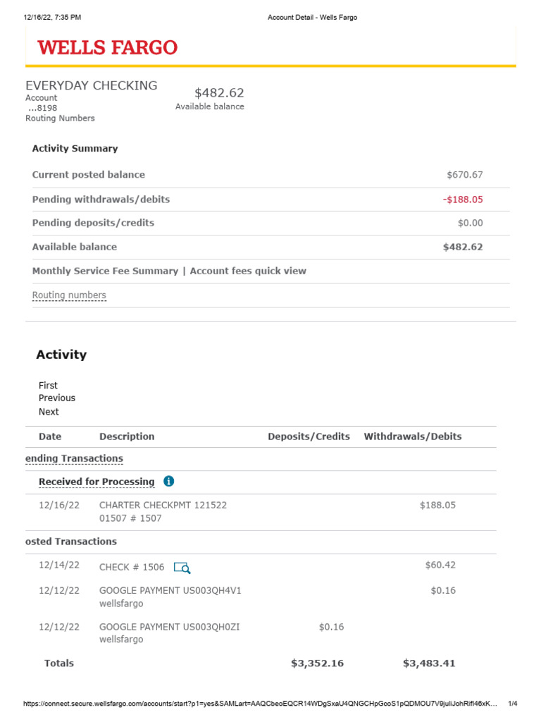 Account Detail - Wells Fargo | PDF | Credit Card | Debits And Credits