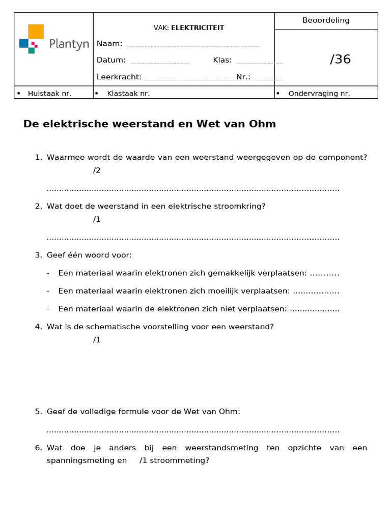 Toets de Elektrische Weerstand en Wet Van Ohm | PDF