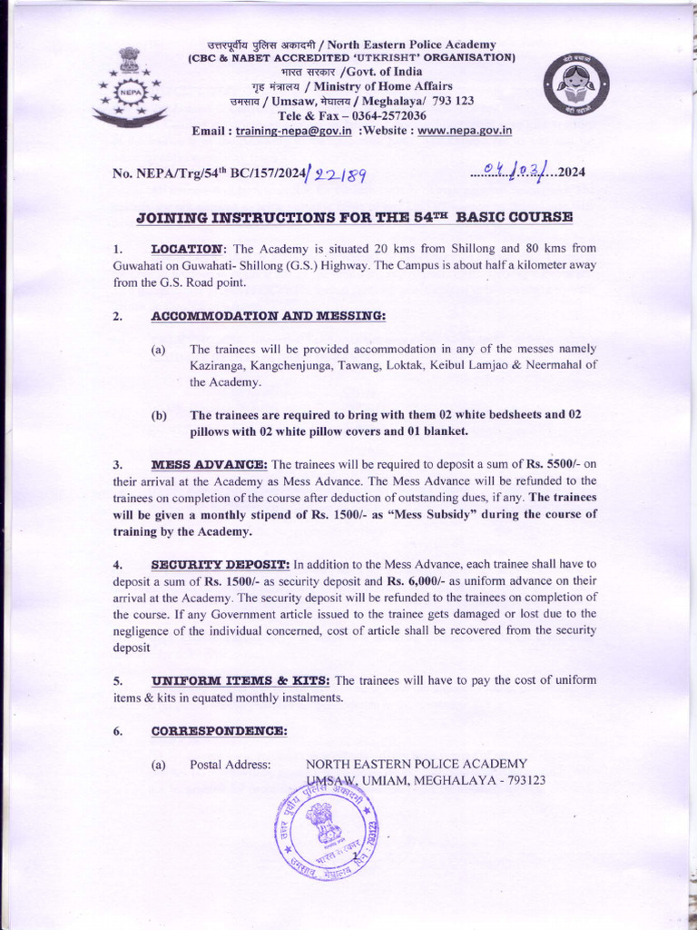 Joining Instructions of 54th Basic Course | PDF