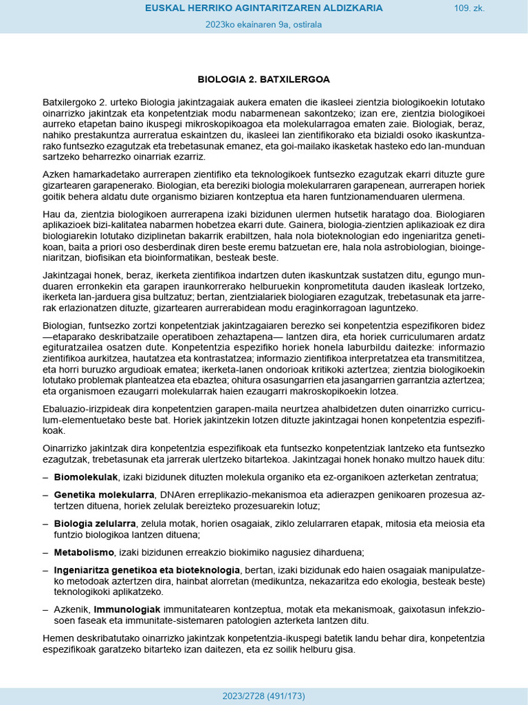 Batxi Dekretua - Biologia | PDF