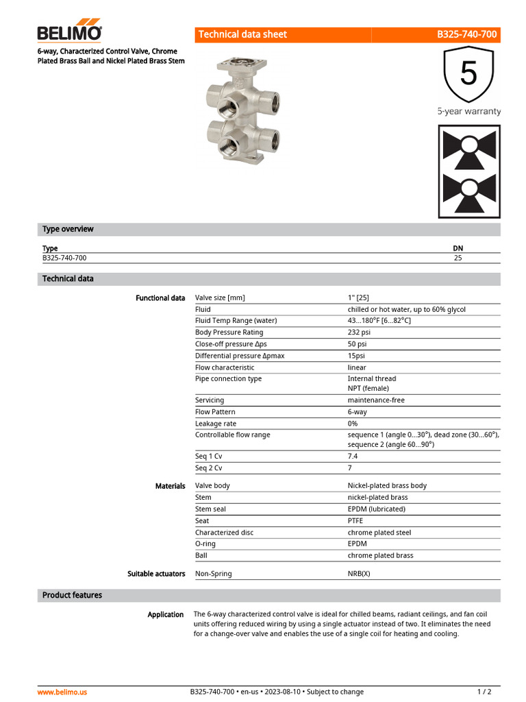 Belimo B325 740 700 Datasheet en Us | PDF | Valve | Home Appliance