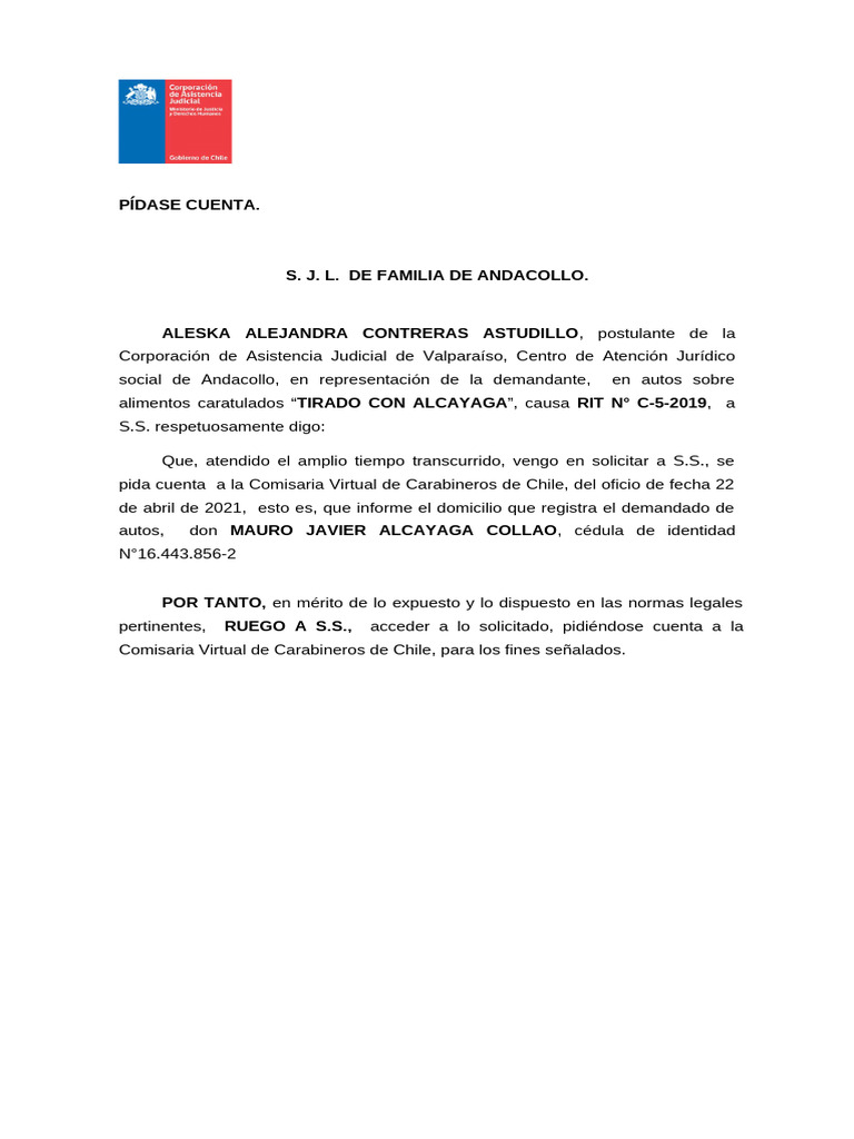 Escrito para Pedir Cuenta A Comisar÷a Virtual | PDF