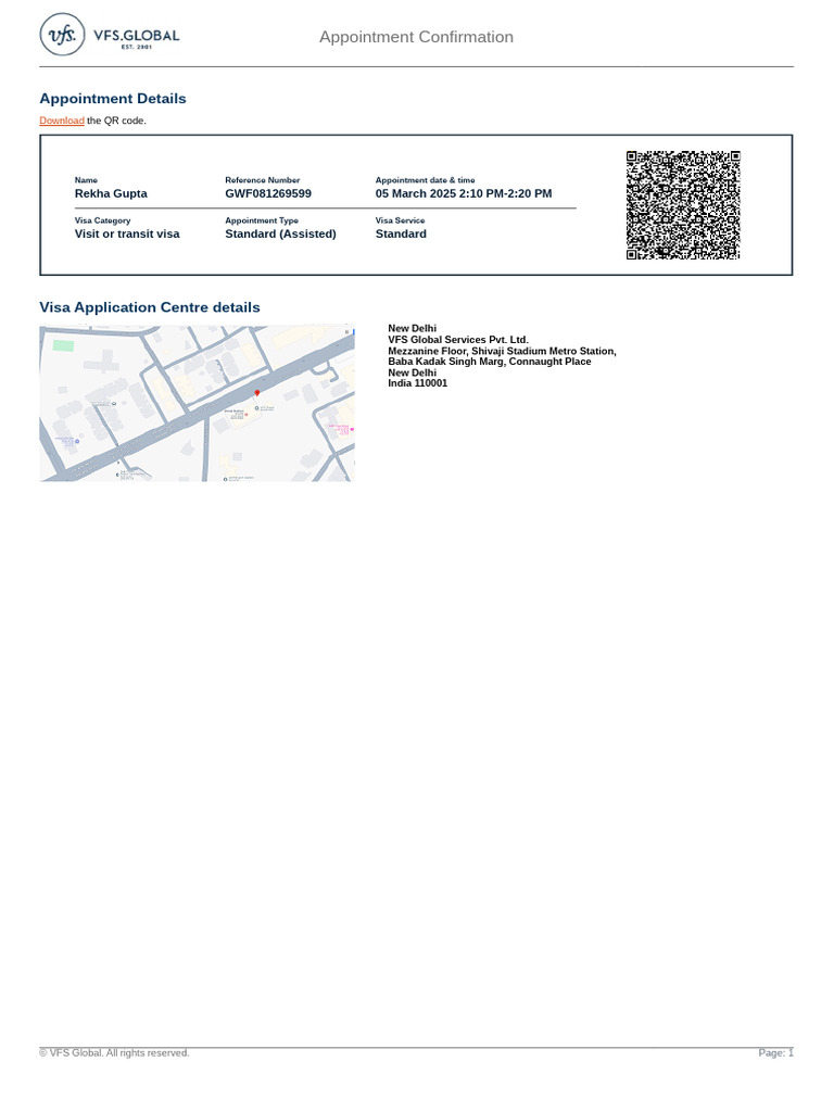 VFS Appointment Confirmation for Visa | PDF | Government And Personhood ...