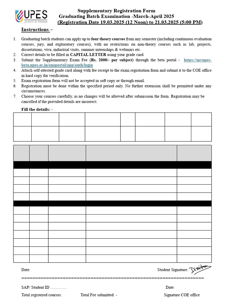 Supplementary Registration Form Graduating Batch March - April 2025 ...