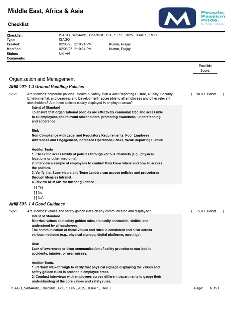 Checklist ISAGO Q5 GH | PDF | Audit | Safety