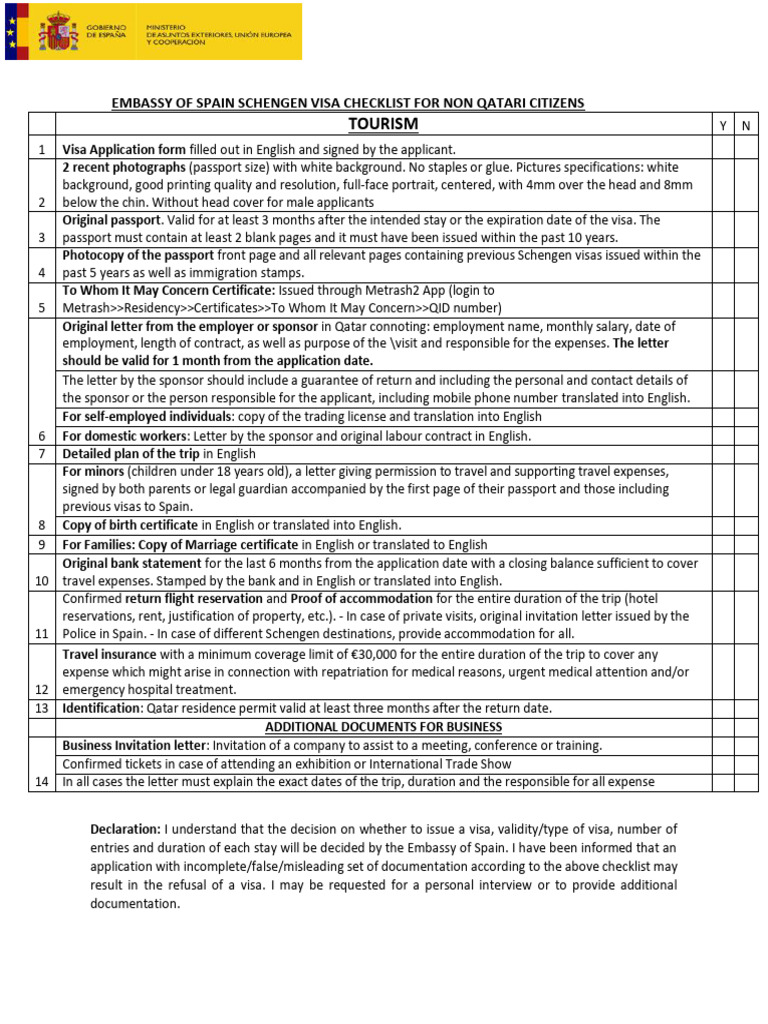 Schengen Visa Checklist Non Qatari Citizens | PDF | Travel Visa | Human Migration