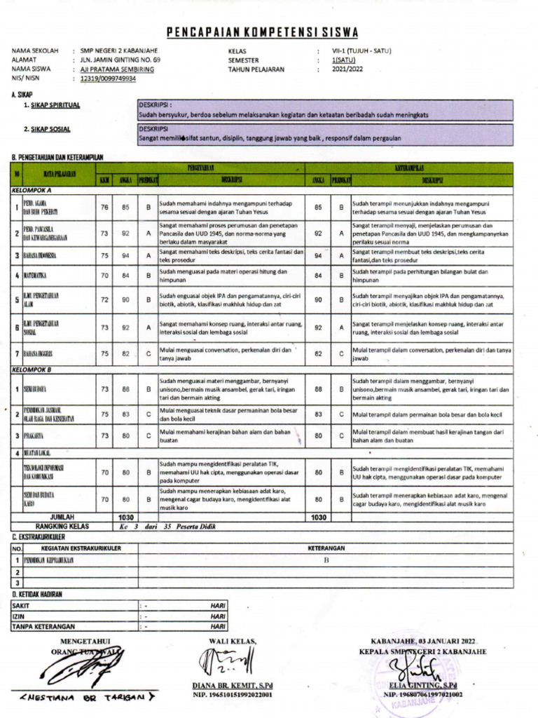 Laporan Hasil Belajar (1 - 5) Aji Pratama Sembiring | PDF