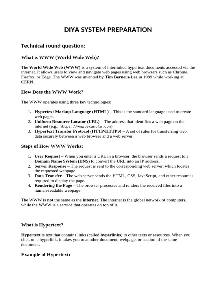 Diya Systems Interview Prep Guide | PDF | World Wide Web | Internet & Web