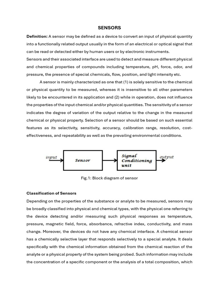 Overview of Sensor Types and Functions | PDF | Sensor | Biosensor