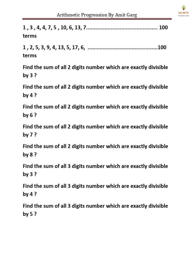Arithmetic Progression by Amit Garg | PDF