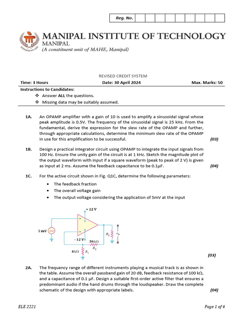 Analog System Design (ELE 2221) | PDF | Amplifier | Operational Amplifier