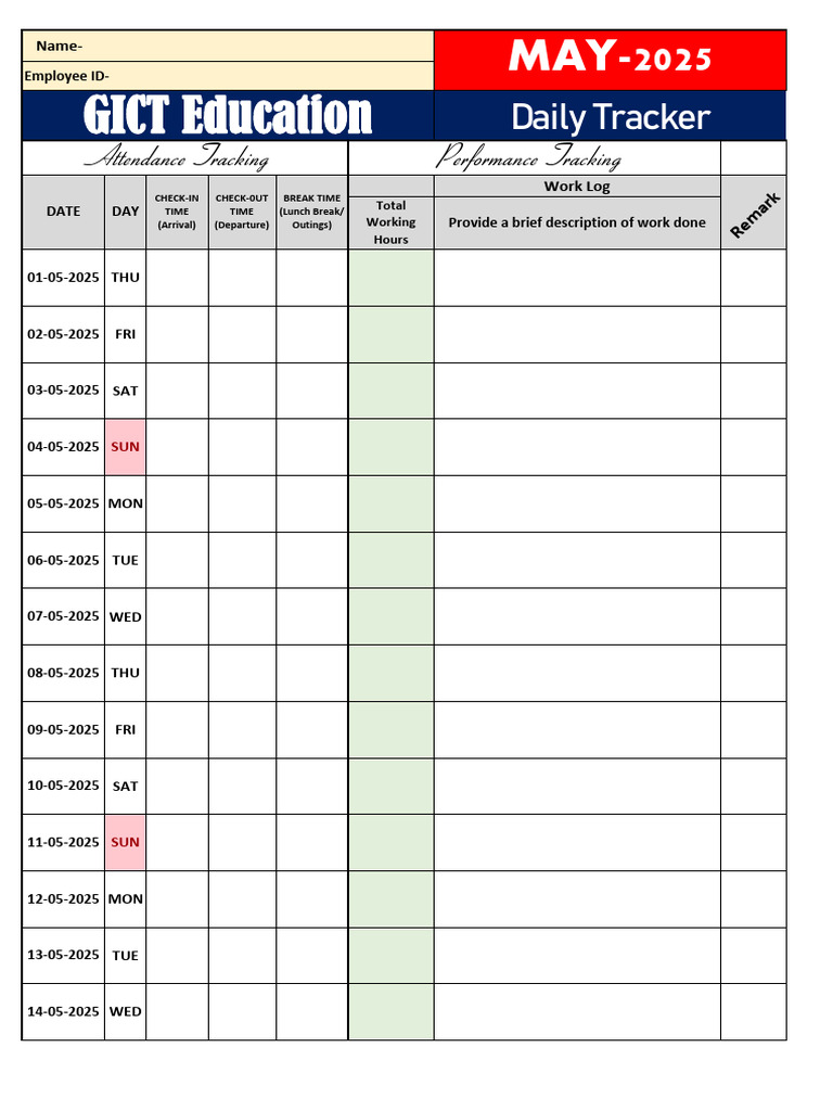 May 2025 Employee Work Tracker | PDF