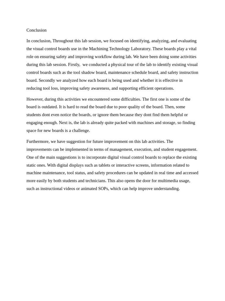 Visual Control Board Conclusion | PDF