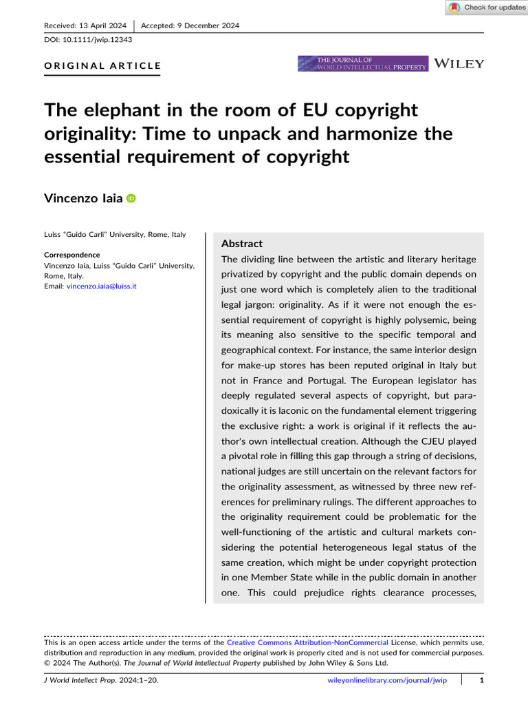 World Intellectual Property - 2024 - Iaia - The Elephant in The Room of ...