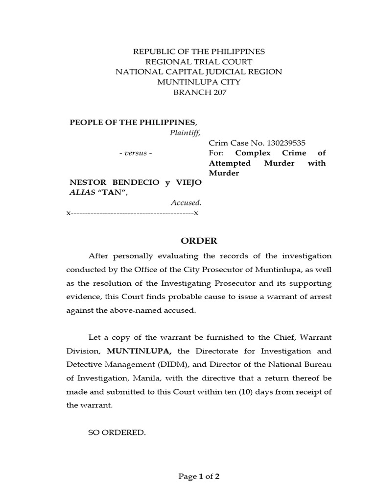 Order For The Issuance of Warrant of Arrest | PDF