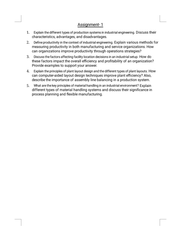 Industrial Engineering Assignment 1 | PDF