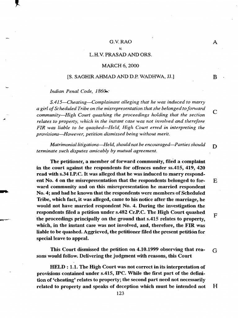G.V. Rao v. LHV Pasad and Ors, 2000 | PDF | Justice | Crime & Violence
