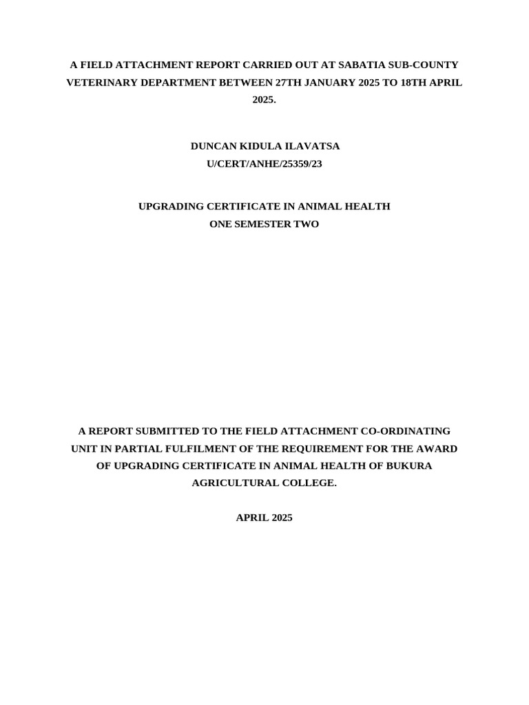 A FIELD ATTACHMENT REPORT CARRIED OUT AT SABATIA SUB - Final | PDF