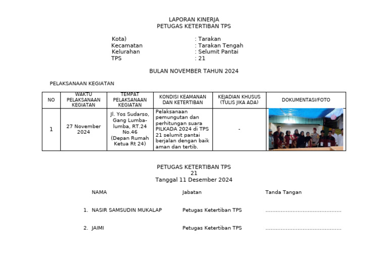 LAPORAN KINERJA LINMAS TPS 21 | PDF
