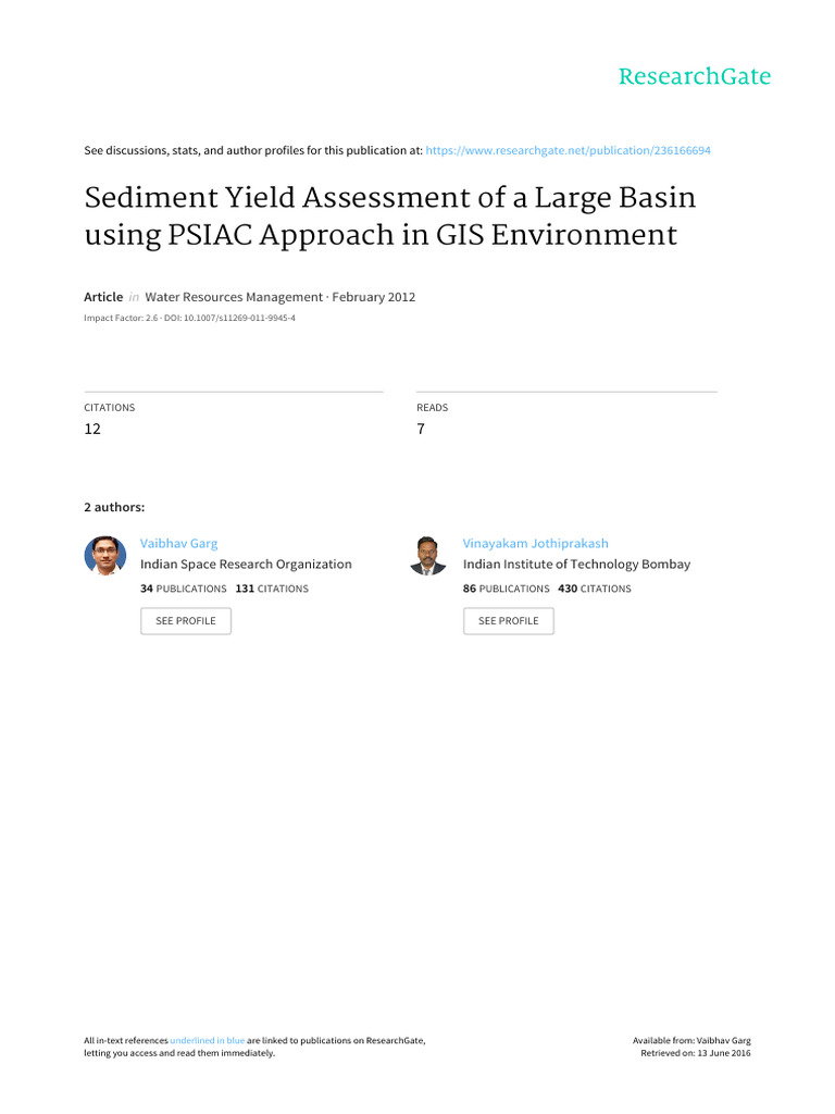 WRM - Sediment Yield Assessment of A Large Basin Using PSIAC Approach ...