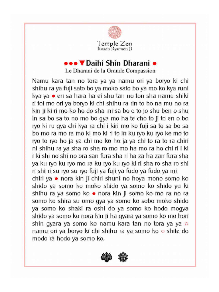 ZEN BUDDHISM - Daihi Shin Dharani | PDF