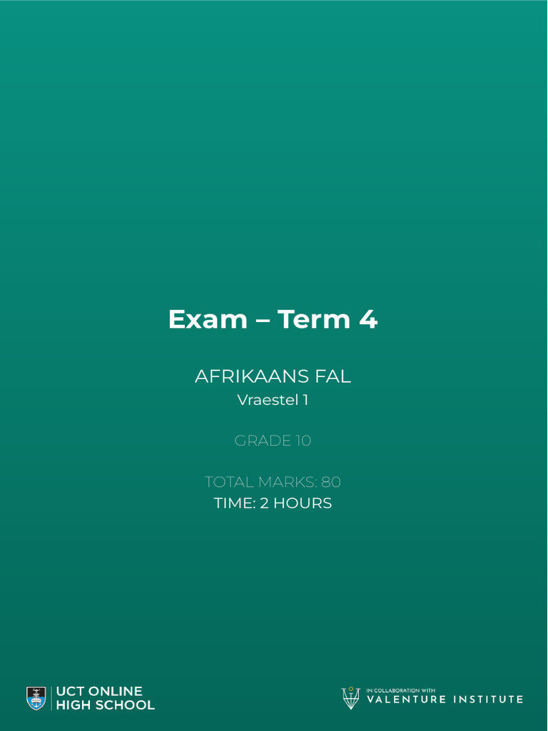 G10 Afrikaans FAL Term4 Exam Question Paper Language | PDF