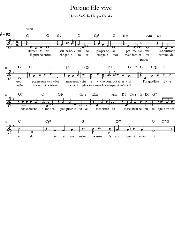 Letra do Hino "Porque Ele Vive" | PDF
