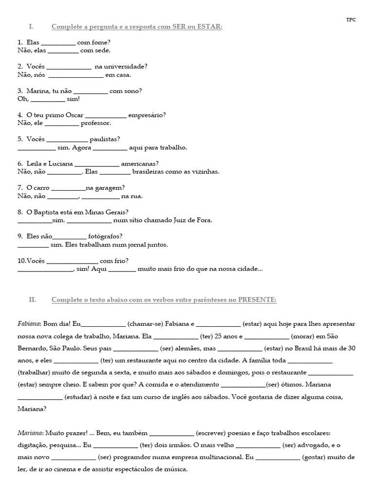 TPC Ser Estar Verbos | PDF