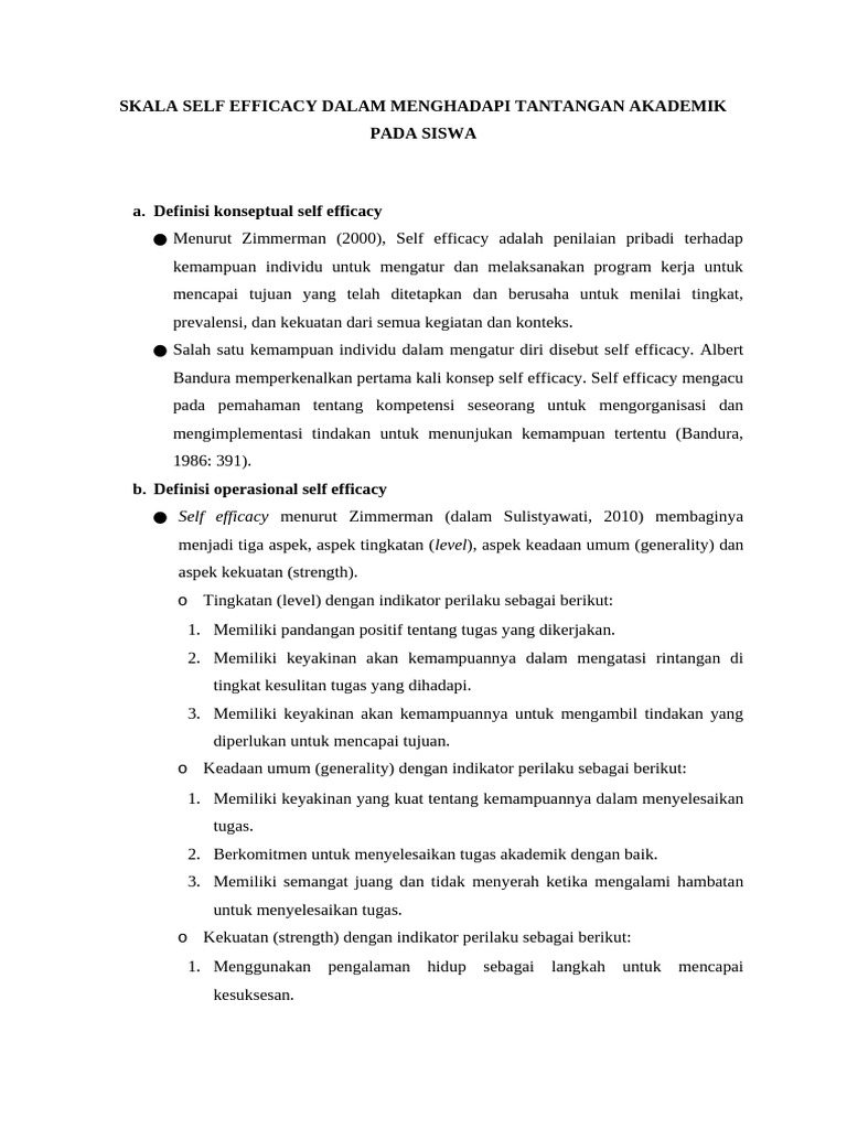 Skala Self Efficacy Dalam Menghadapi Tantangan Akademik Pada Siswa-1 | PDF