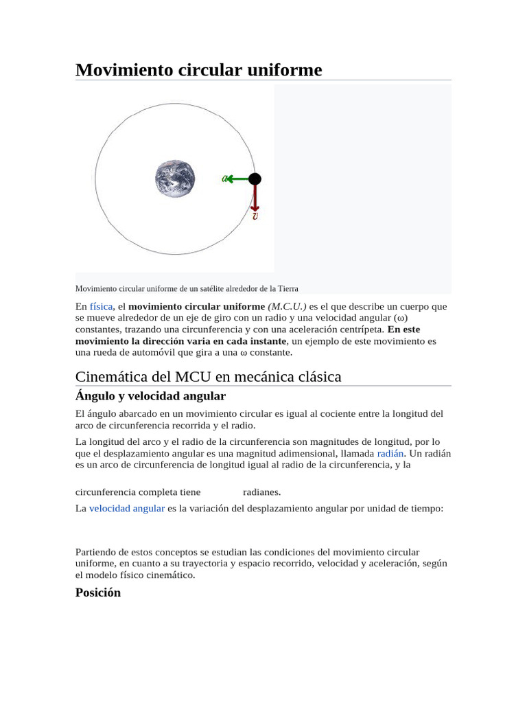 Movimiento Circular Uniforme | PDF | Velocidad | Aceleración
