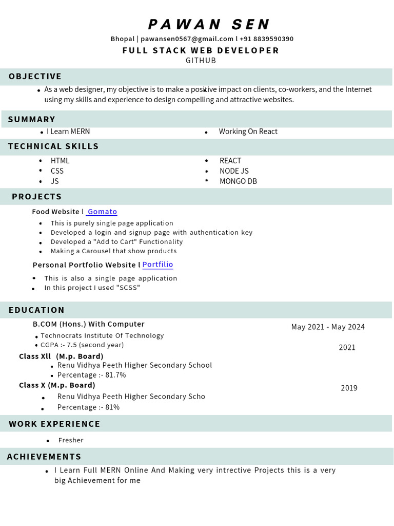 FULL STACK WEB DEVELOPER | PDF