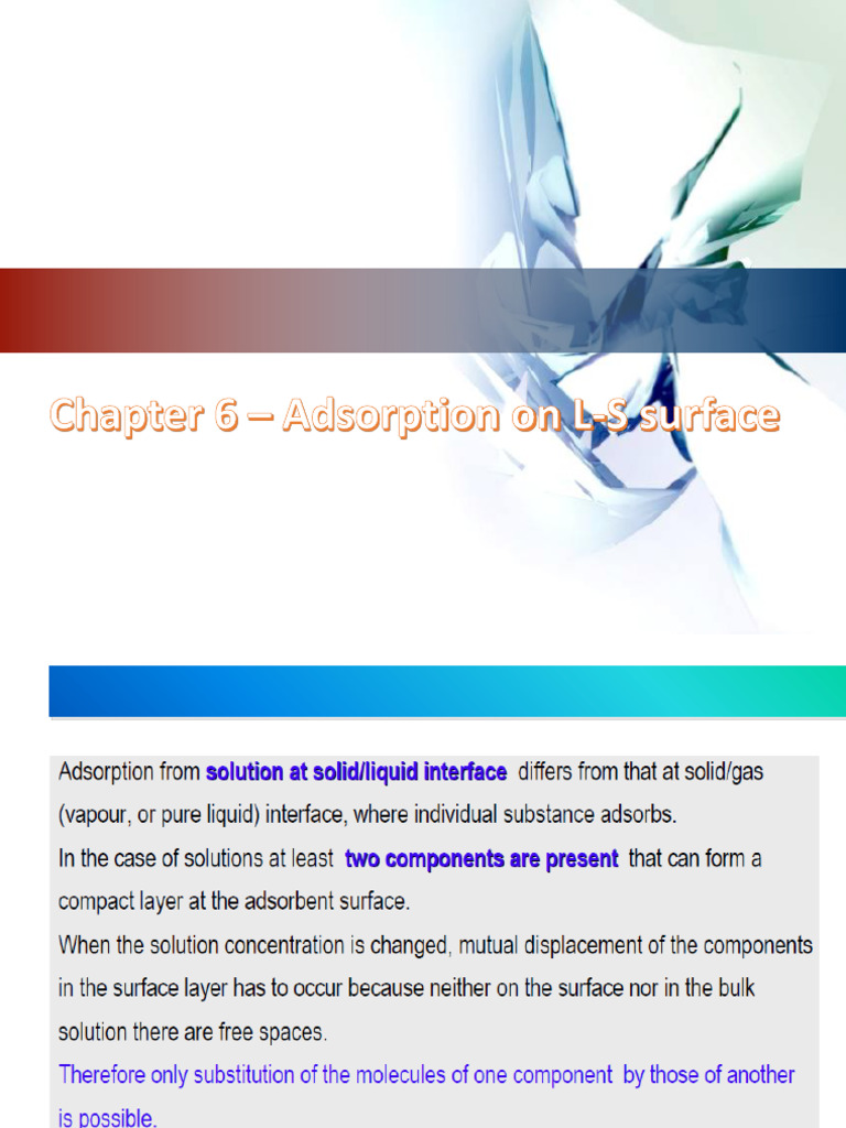 Colloid Chemistry - Chapter 6 - Adsorption On Liquid - Solid Inferface | PDF | Ion Exchange | Ion